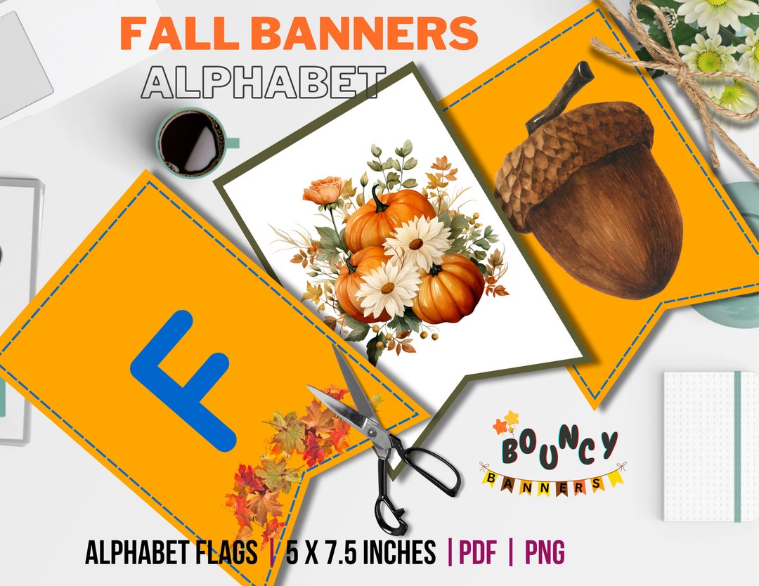 Printable Elegant Fall Alphabet Banner - Deep Orange & Silver | Instant ...