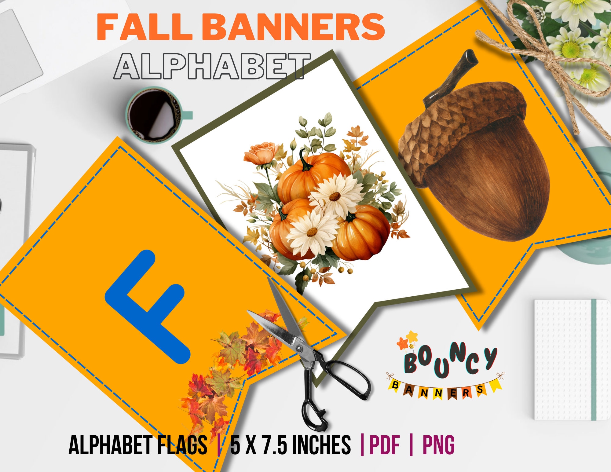 Printable Elegant Fall Alphabet Banner Deep Orange & Silver - Etsy