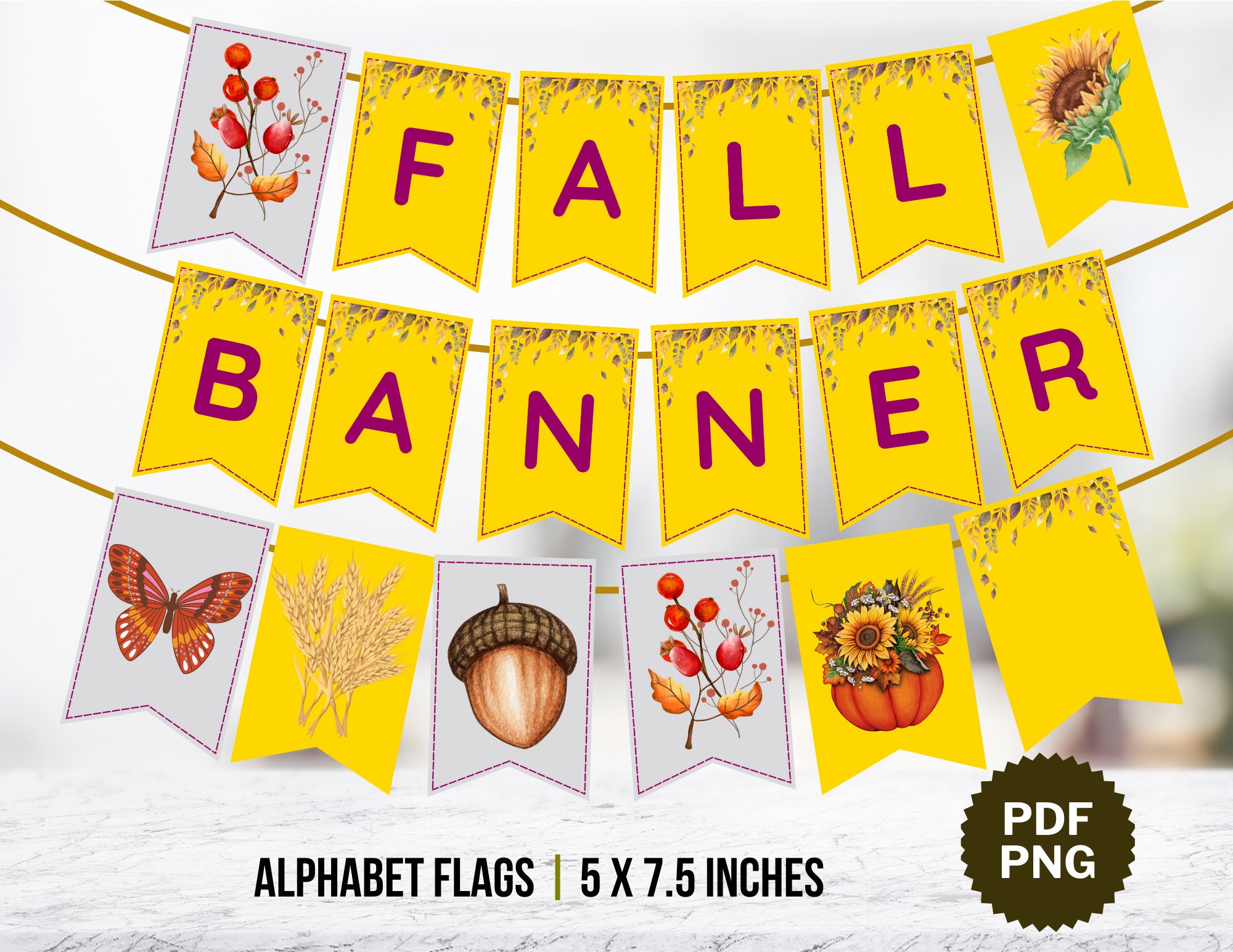 Printable Elegant Fall Alphabet Banner Golden Yellow & Deep - Etsy
