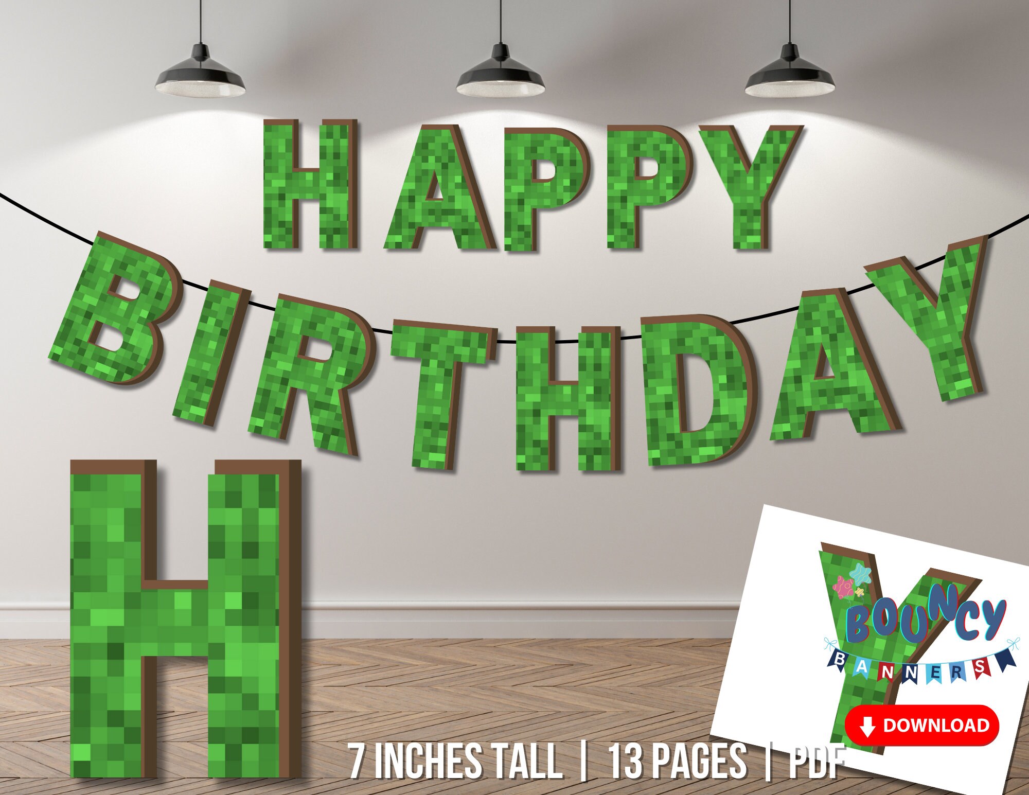 Pixelated Minecraft Inspired Happy Birthday Banner - Printable Letters ...