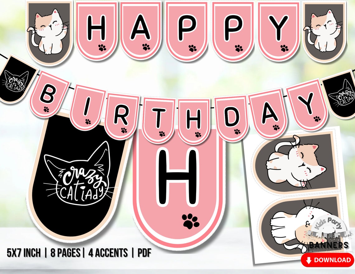 Cat Birthday Banner Kitten Birthday Banner Cat Party Decor - Etsy