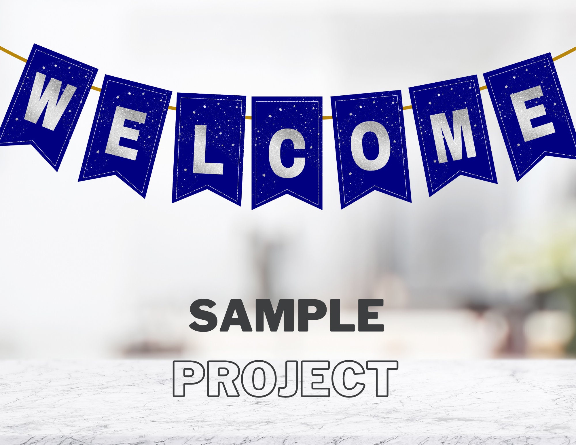 Silver Glitter on Navy Blue Background Party Bunting Banner Alphabet ...