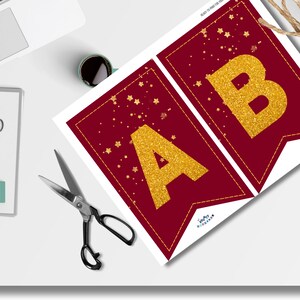 Printable Gold Glitter Alphabet and Numbers Bunting Banner - Burgundy ...