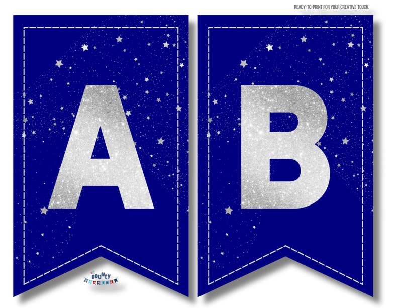 Silver Glitter on Navy Blue Background Party Bunting Banner Alphabet ...