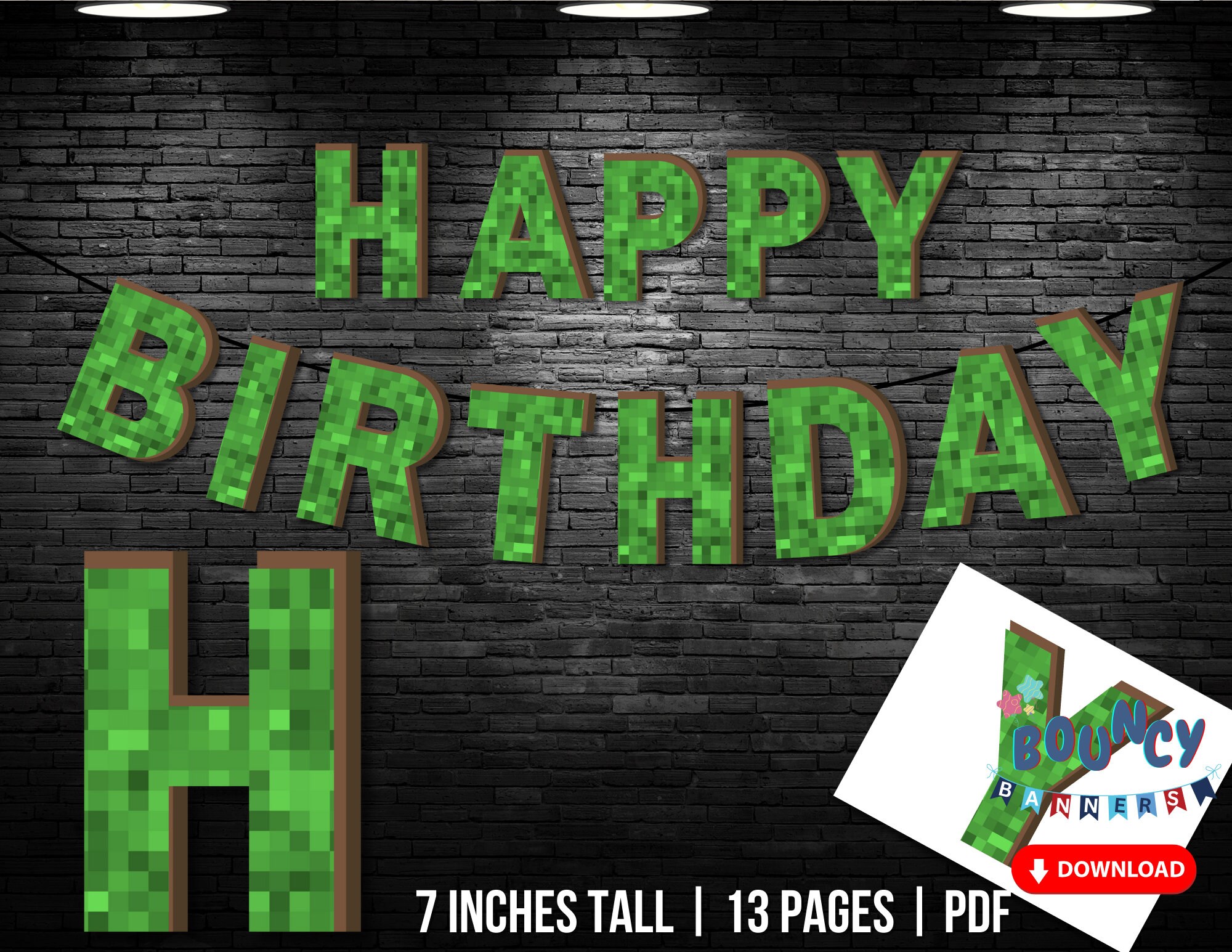 Pixelated Minecraft Inspired Happy Birthday Banner - Printable Letters ...