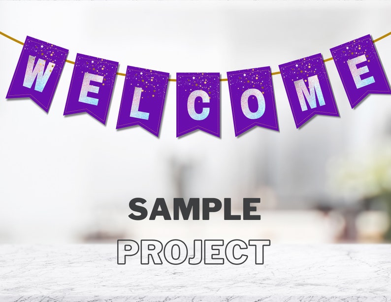 Royal Purple Banner Iridescent Font Gold Stars Confetti - Instant ...