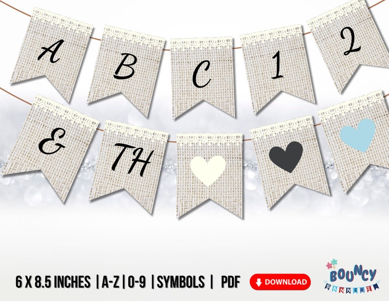 Rustic White Lace Burlap Alphabet Banner Printable Instant - Etsy