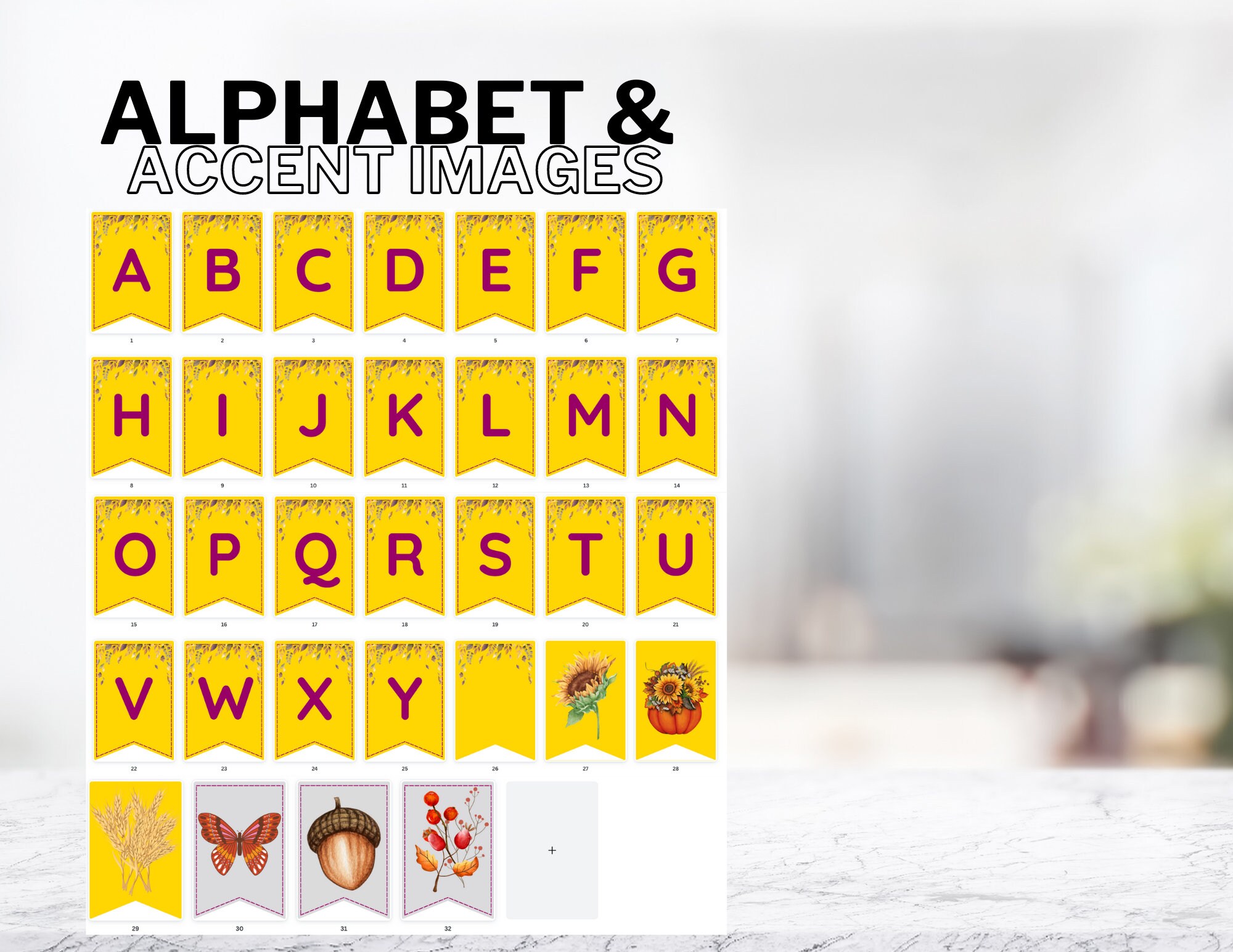 Printable Elegant Fall Alphabet Banner Golden Yellow & Deep - Etsy