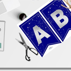 Silver Glitter on Navy Blue Background Party Bunting Banner Alphabet ...