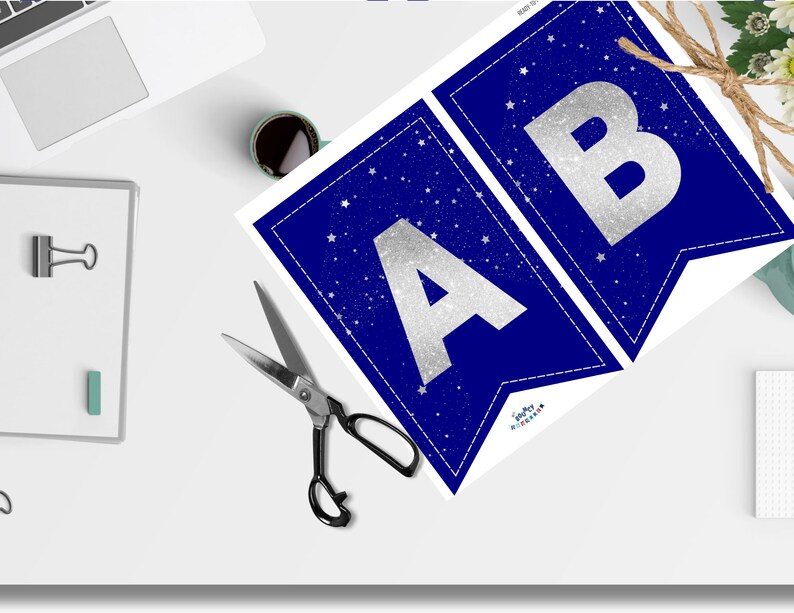 Silver Glitter on Navy Blue Background Party Bunting Banner Alphabet ...