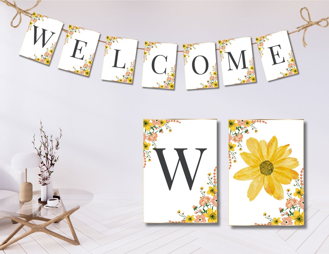 Floral Yellow Flower Theme Rectangular Flag Banner - Welcome Home We ...