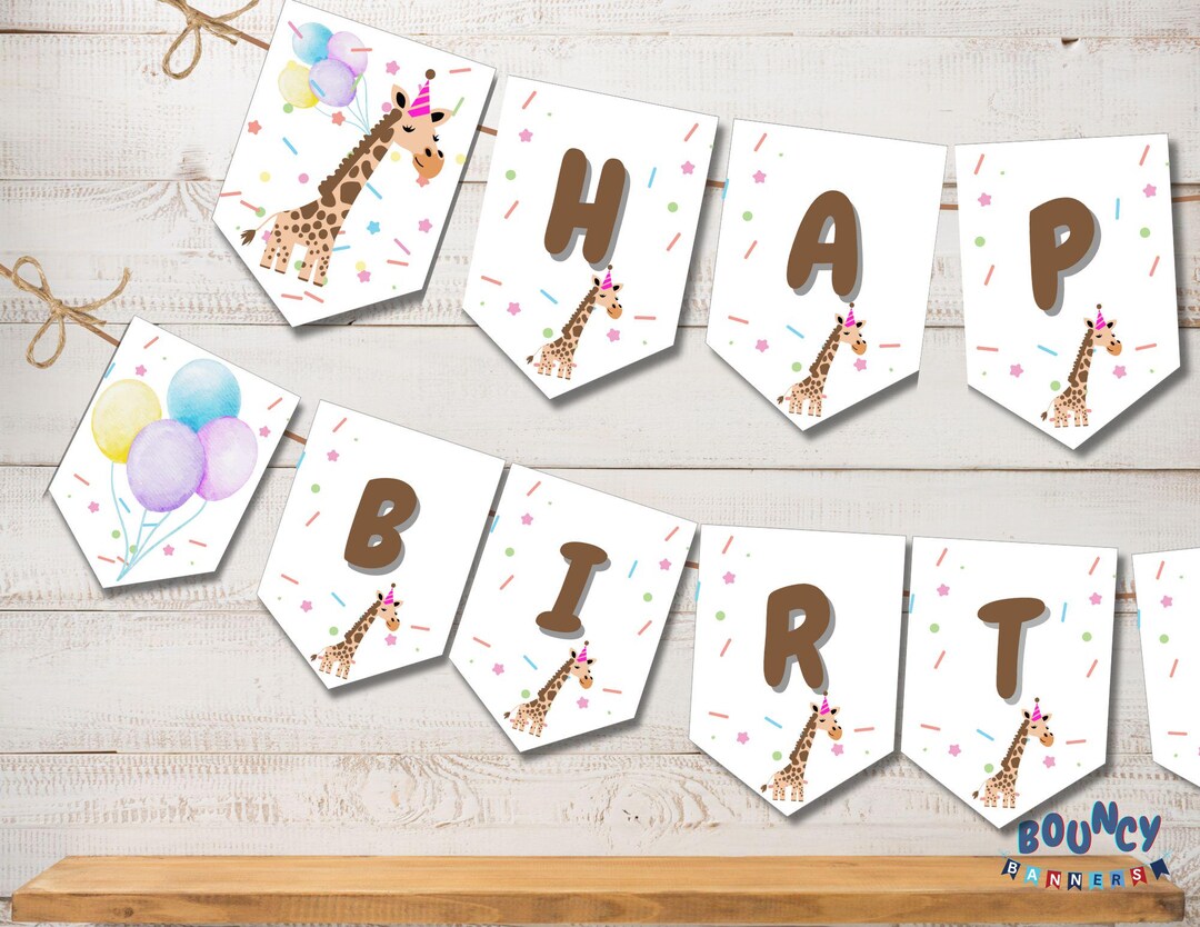Baby Animal First Birthday Banner, Printable Flags in PDF PNG, Cricut ...