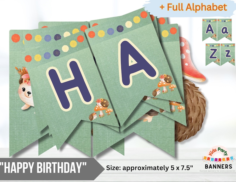 Hedgehog Birthday Decoration, Banner, Bunting, Cute Hedgehog, Full ...