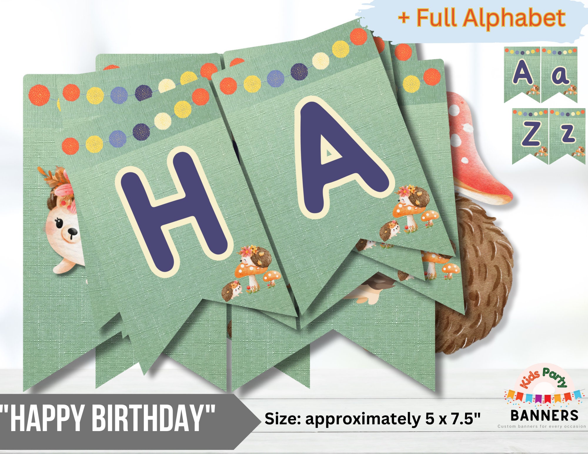 Hedgehog Birthday Decoration, Banner, Bunting, Cute Hedgehog, Full ...