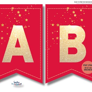 Crimson Elegance: Gold Glitter Alphabet & Number Banners Gold Stars ...