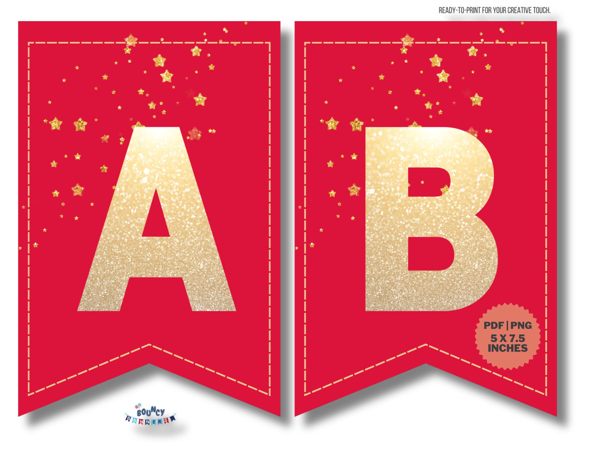 Crimson Elegance: Gold Glitter Alphabet & Number Banners Gold Stars ...