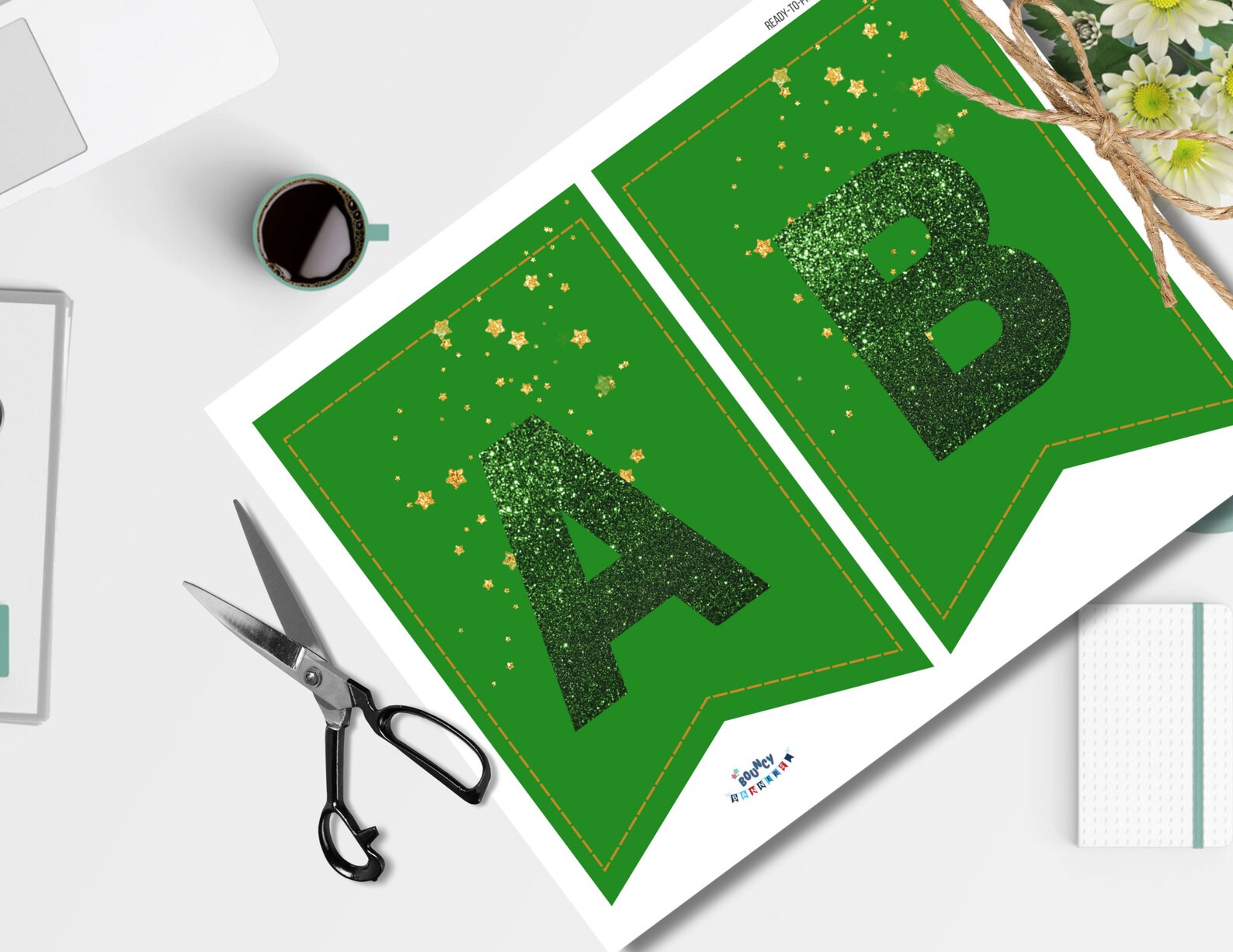 Enchanted Forest Alphabet and Numbers Banner: Green Glitter W Gold ...