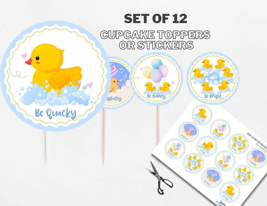 Rubber Ducky Cupcake Toppers and Stickers Printable, Baby Shower ...