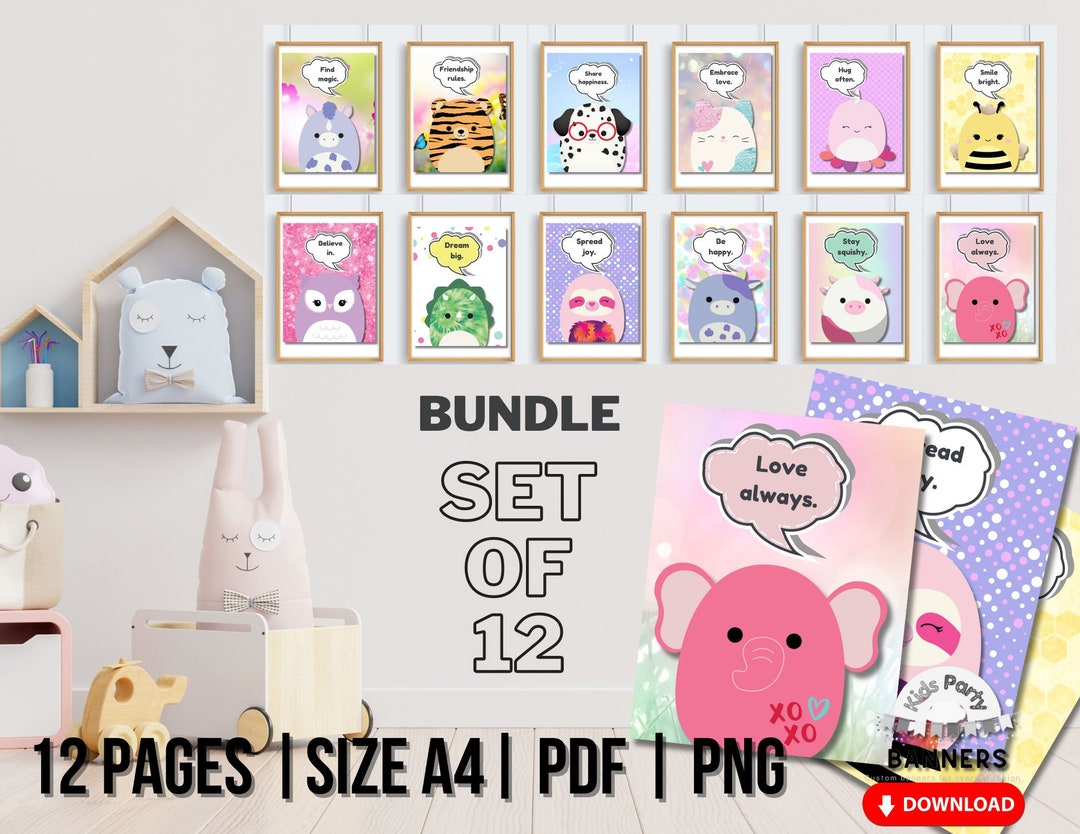 A4 Size - Squishmallows Party Quotes Poster Bundle - Set of 12 ...
