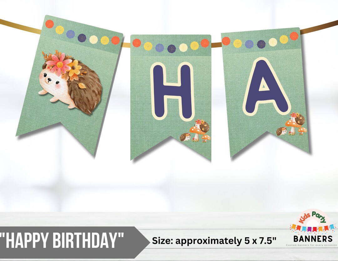 Hedgehog Birthday Decoration, Banner, Bunting, Cute Hedgehog, Full ...
