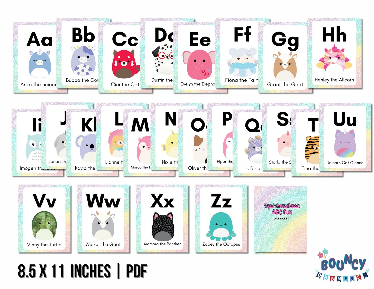 Squishmallow Alphabet Poster Set for Kids Room Decor and Homeschooling ...