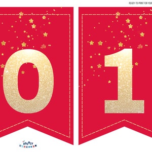 Crimson Elegance: Gold Glitter Alphabet & Number Banners Gold Stars ...