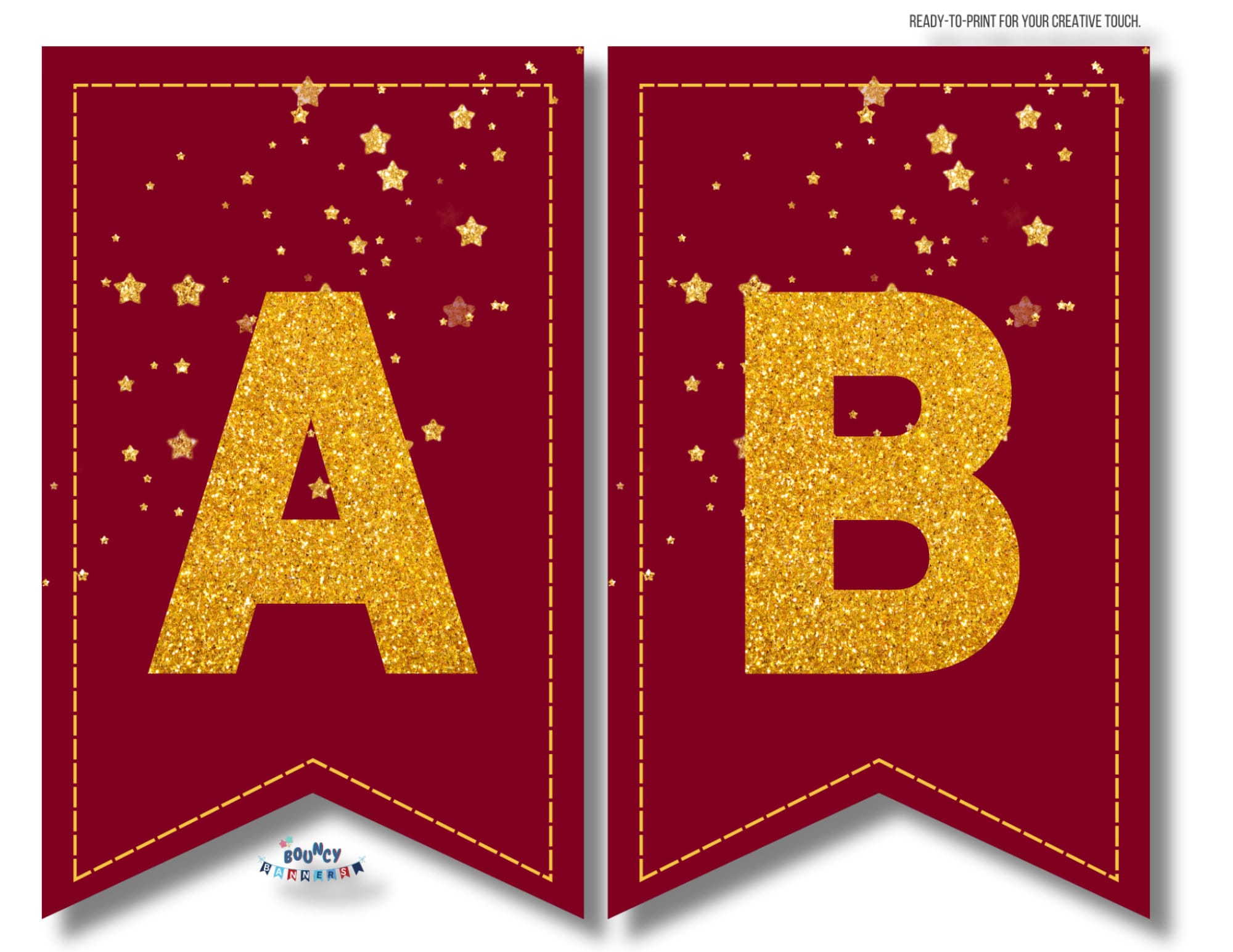 Printable Gold Glitter Alphabet and Numbers Bunting Banner - Burgundy ...