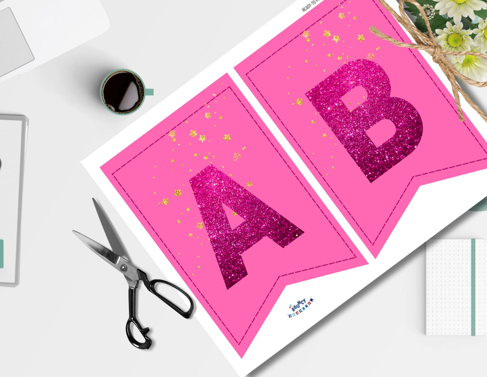 Hot Pink Glitter With Gold Stars Confetti Alphabet and Numbers Party ...