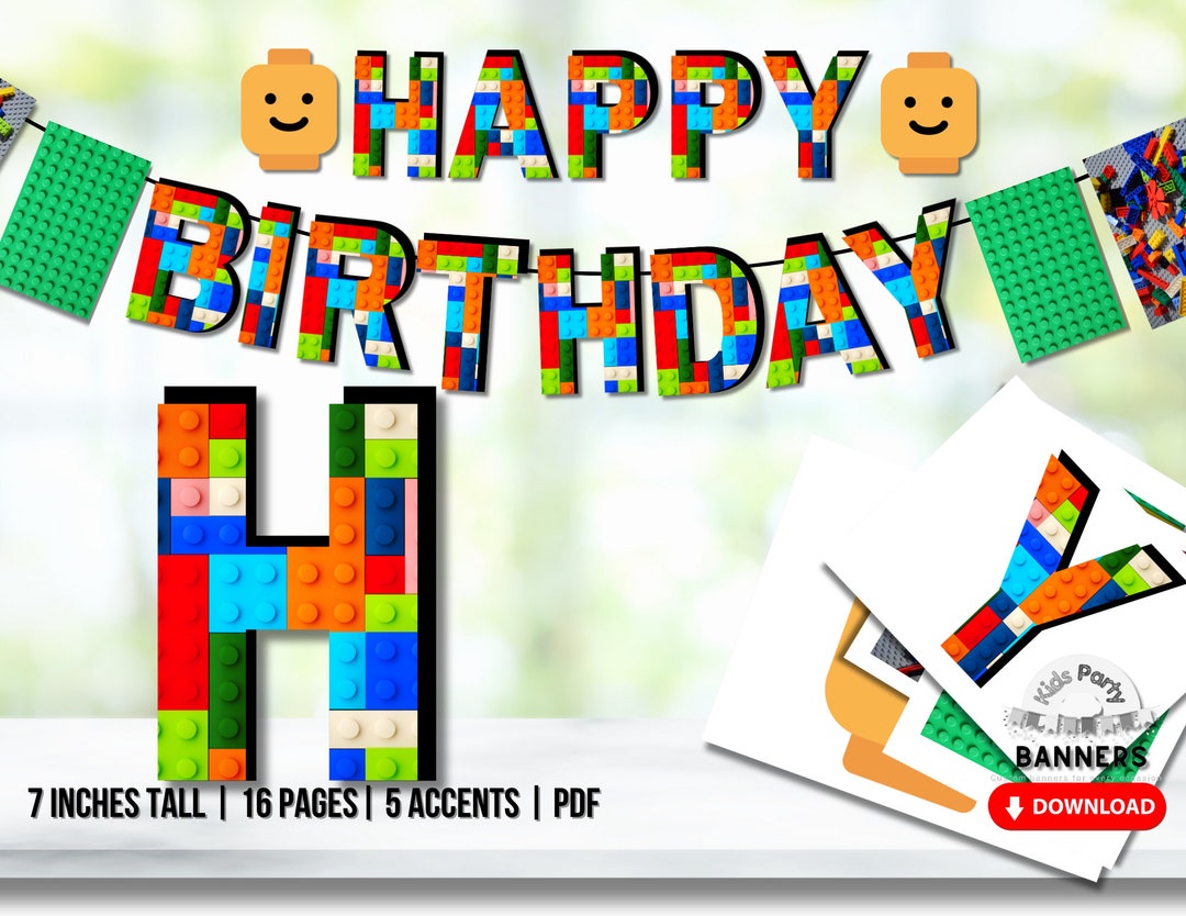 Building Block Birthday Banner, Brick Celebration Banner, Brick Party ...