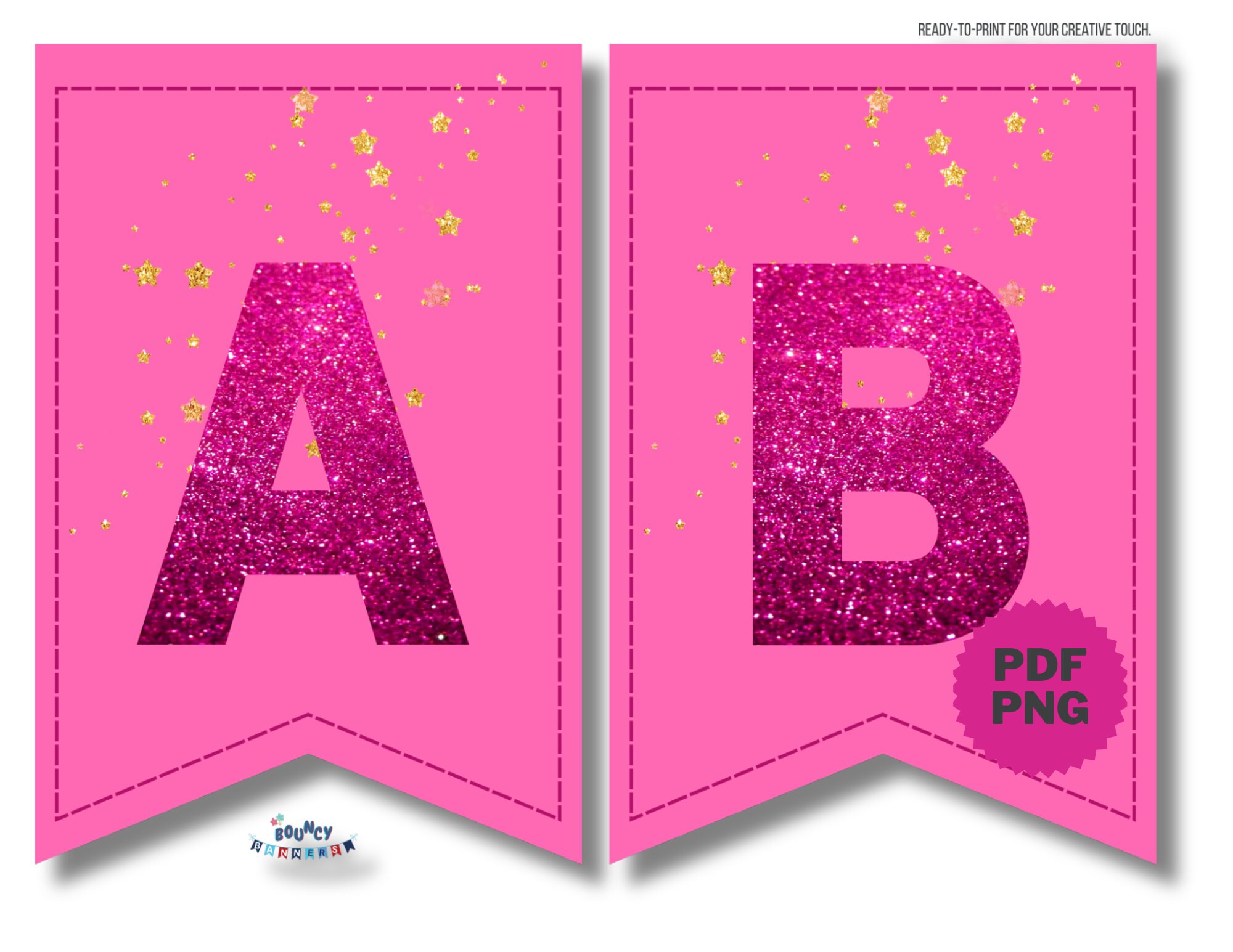 Hot Pink Glitter With Gold Stars Confetti Alphabet and Numbers Party ...