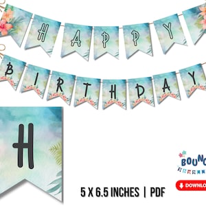 Hawaiian Island Theme HAPPY BIRTHDAY Banner With Abstract Floral ...