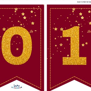 Printable Gold Glitter Alphabet and Numbers Bunting Banner - Burgundy ...