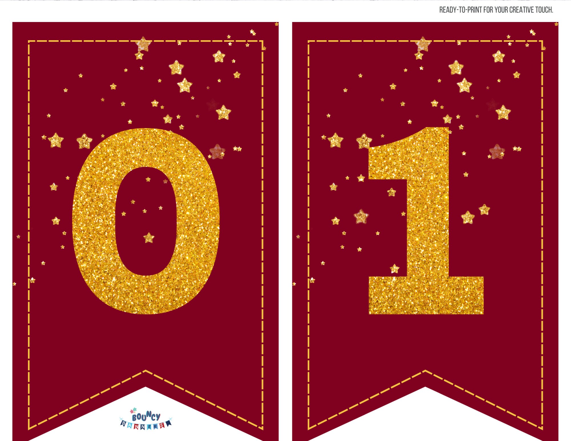 Printable Gold Glitter Alphabet and Numbers Bunting Banner Burgundy ...