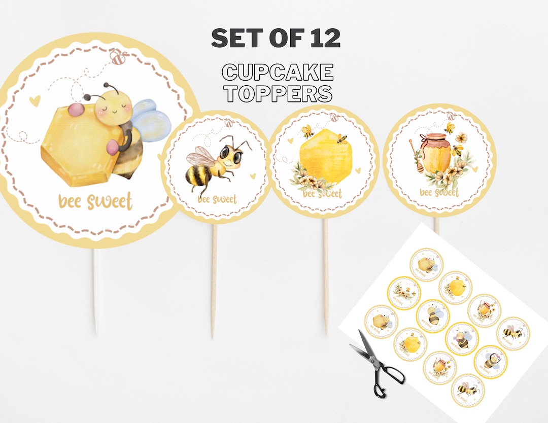 Bee Theme Cupcake Toppers for Bee Birthday, Garden Bee Gathering ...