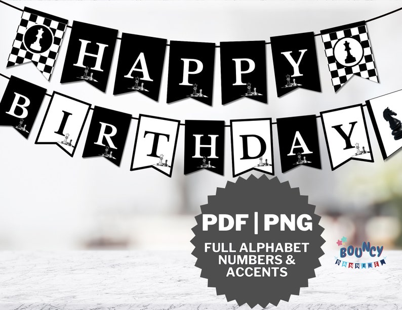 Chess Theme Alphabet & Numbers Banner Flags - Printable Digital ...