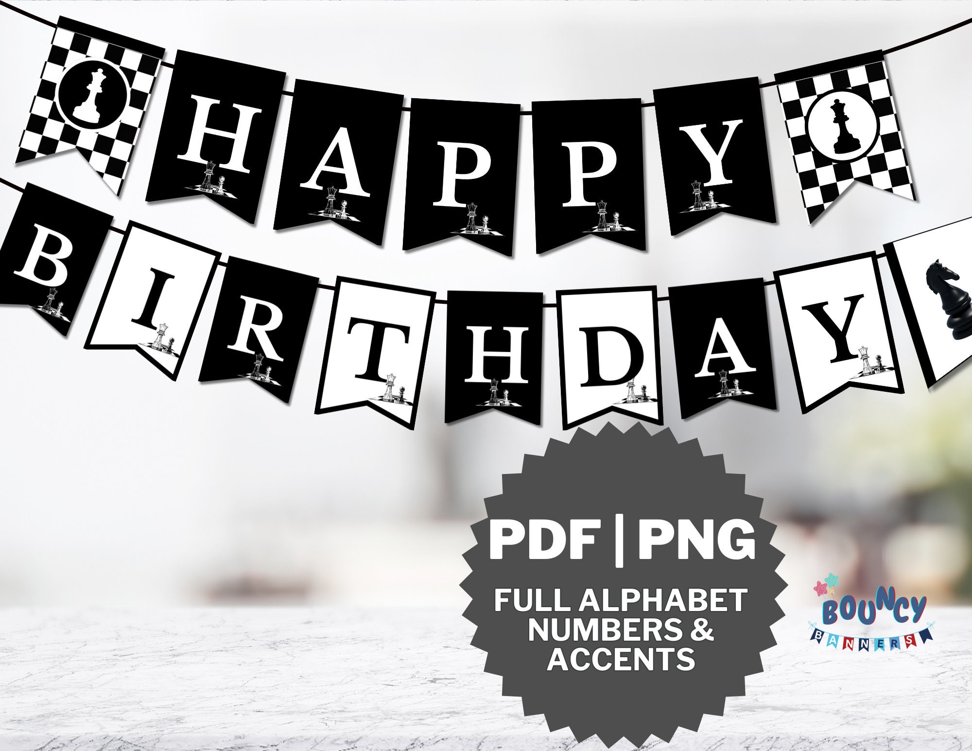 Chess Theme Alphabet & Numbers Banner Flags - Printable Digital ...