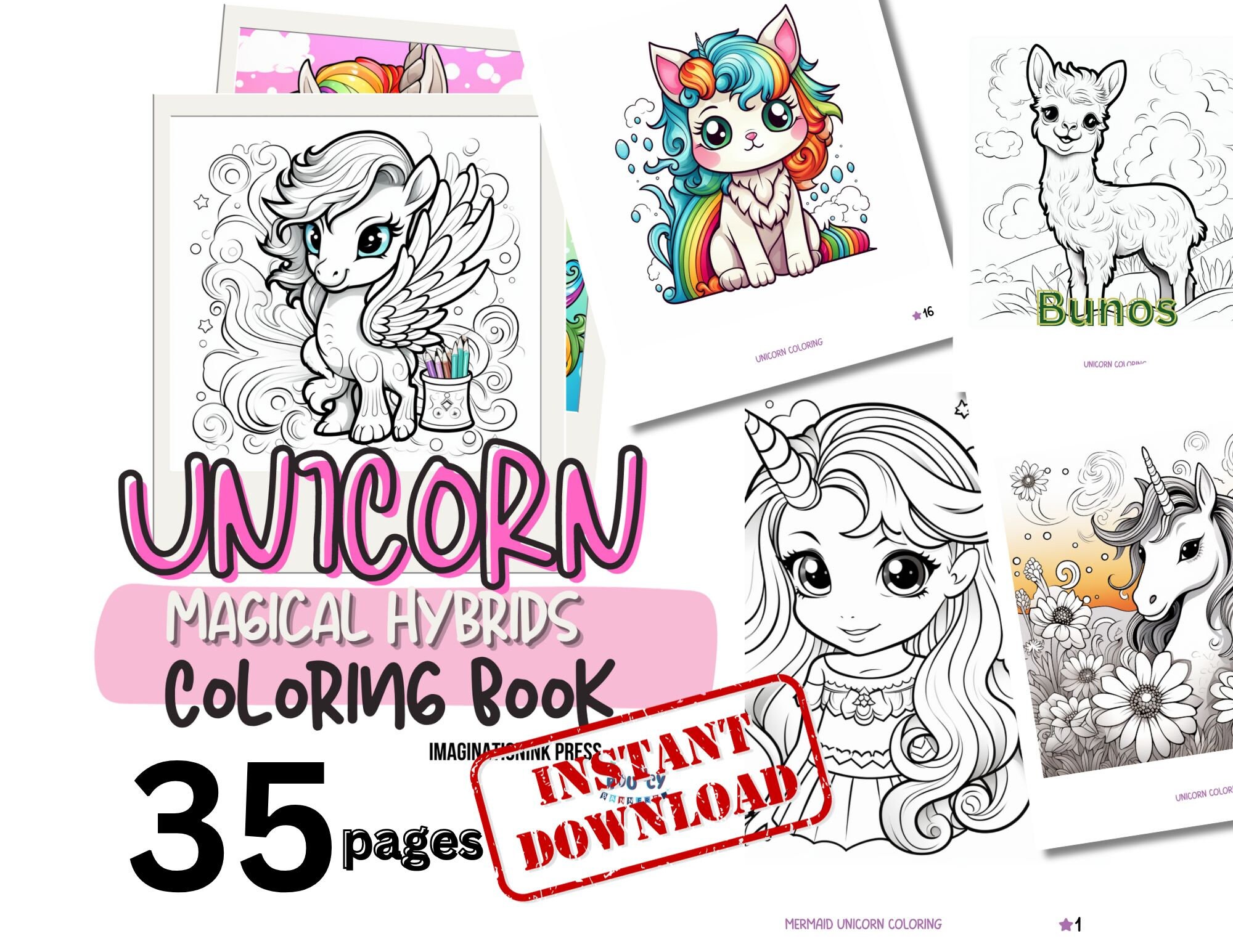 Unicorn Hybrid Coloring Pages for Unicorn Theme Party 35 - Etsy