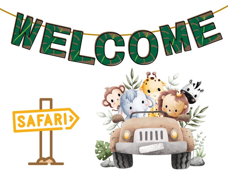 Jungle Safari Alphabet Letters A-Z | Monstera Leaf Printable Banner ...