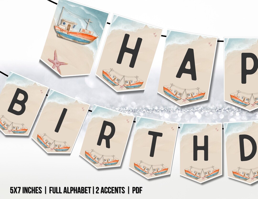 Sailboat and Beach Theme Full Alphabet Birthday Banner Digital Download ...