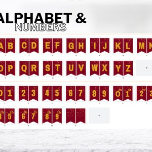 Printable Gold Glitter Alphabet and Numbers Bunting Banner - Burgundy ...