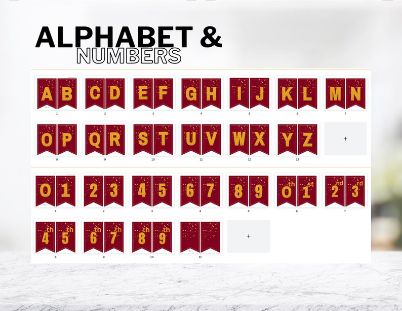 Printable Gold Glitter Alphabet and Numbers Bunting Banner - Burgundy ...