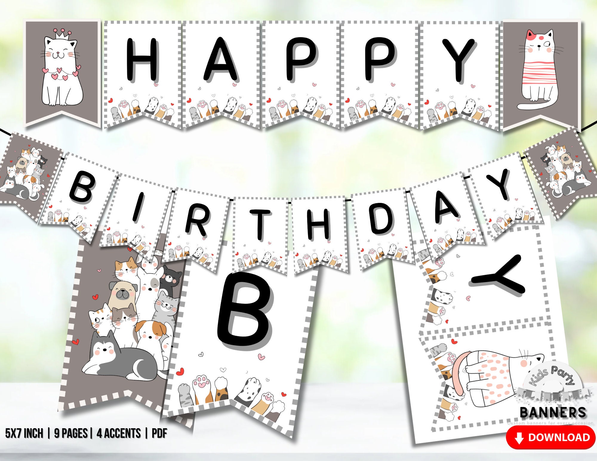Kitty Cats Birthday Banner, Kitten Birthday Banner, Cat Party Decor ...