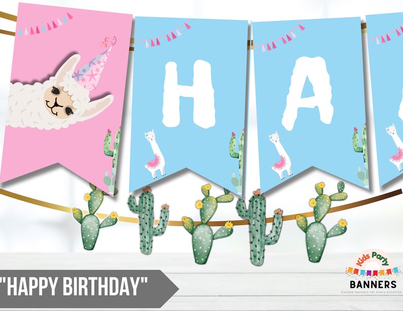 Happy Birthday Banner Llama Birthday Banner Fiesta Birthday - Etsy