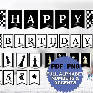 Chess Theme Alphabet & Numbers Banner Flags - Printable Digital ...