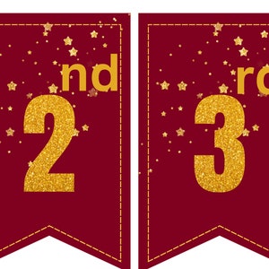 Printable Gold Glitter Alphabet and Numbers Bunting Banner - Burgundy ...