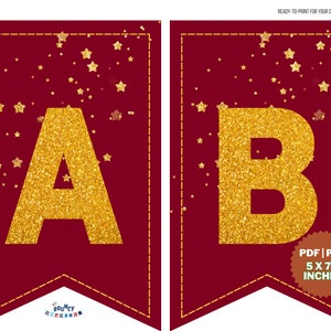 Printable Gold Glitter Alphabet and Numbers Bunting Banner - Burgundy ...