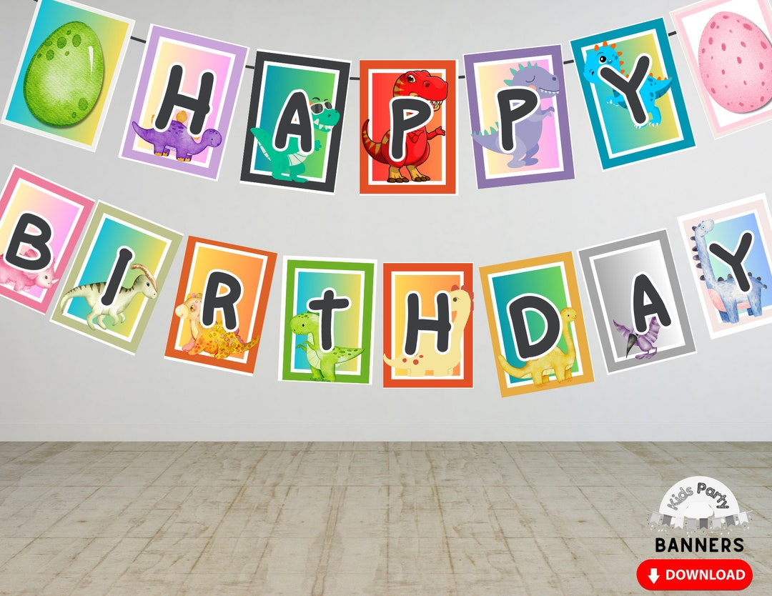 Cute Dinosaur Happy Birthday Banner Printable Party Decorations ...