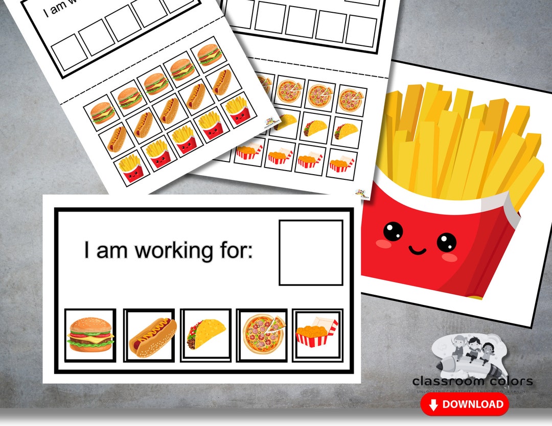 Delicious Fast Food Token Economy Set: Burgers, Pizza, Hot Dogs, French ...