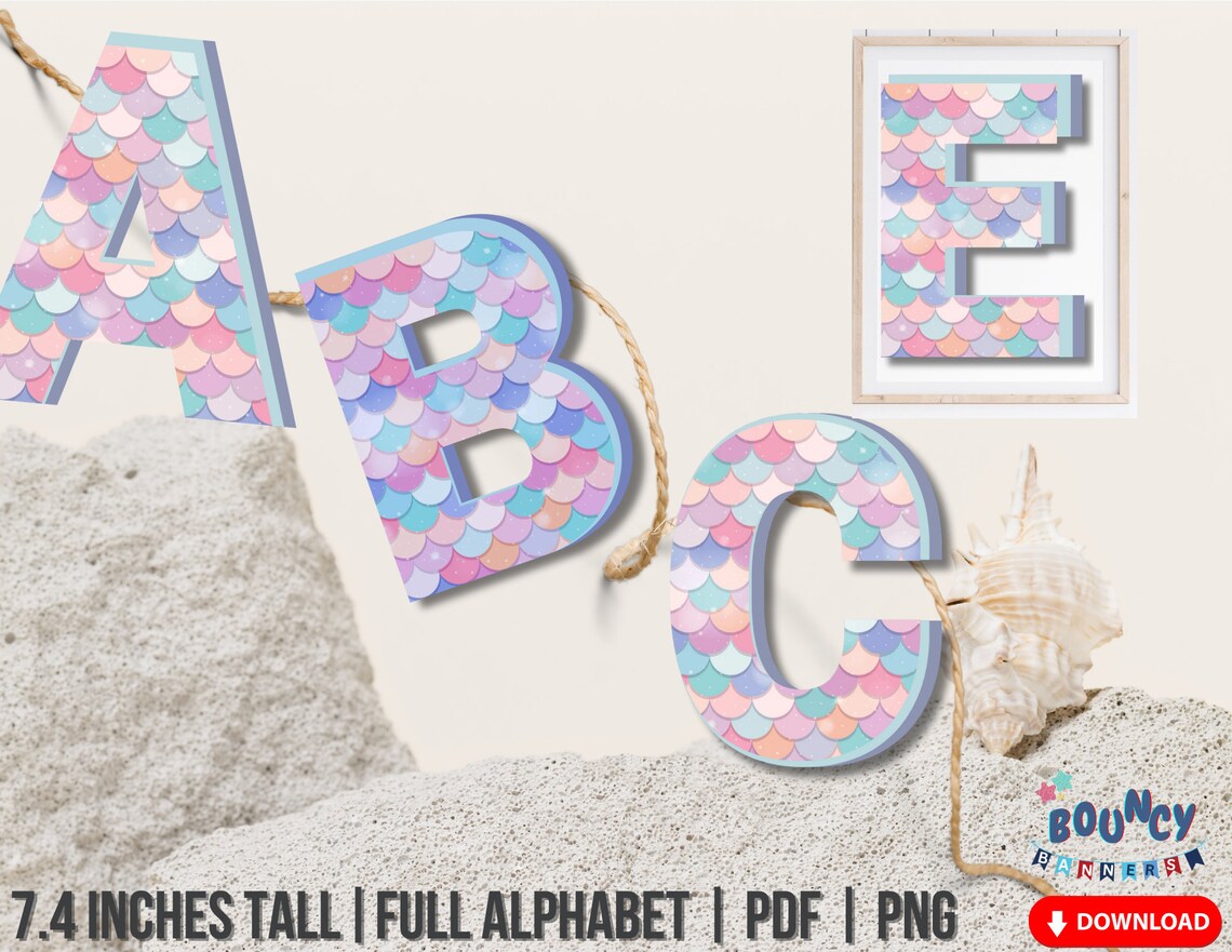 Mermaid Scales Alphabet Banner Flags Printable Instant Download PDF ...