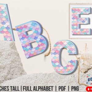 Mermaid Scales Alphabet Banner Flags - Printable Instant Download PDF ...